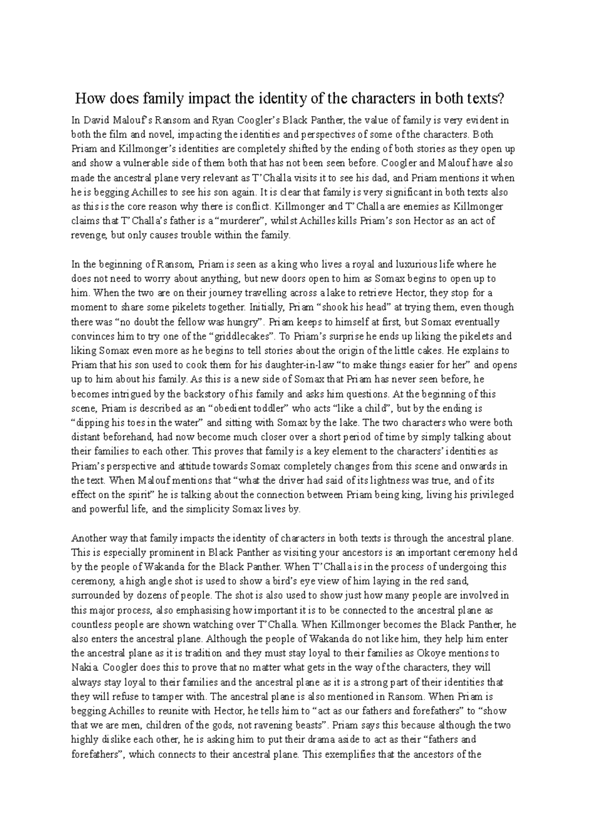 Black Panther and Ransom SAC - How does family impact the identity of ...