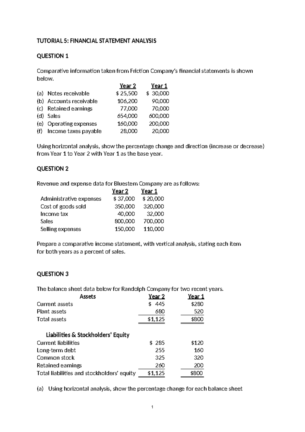 W7: Tutorial 5 - Financial Statement Analysis Questions & Solutions - Studocu