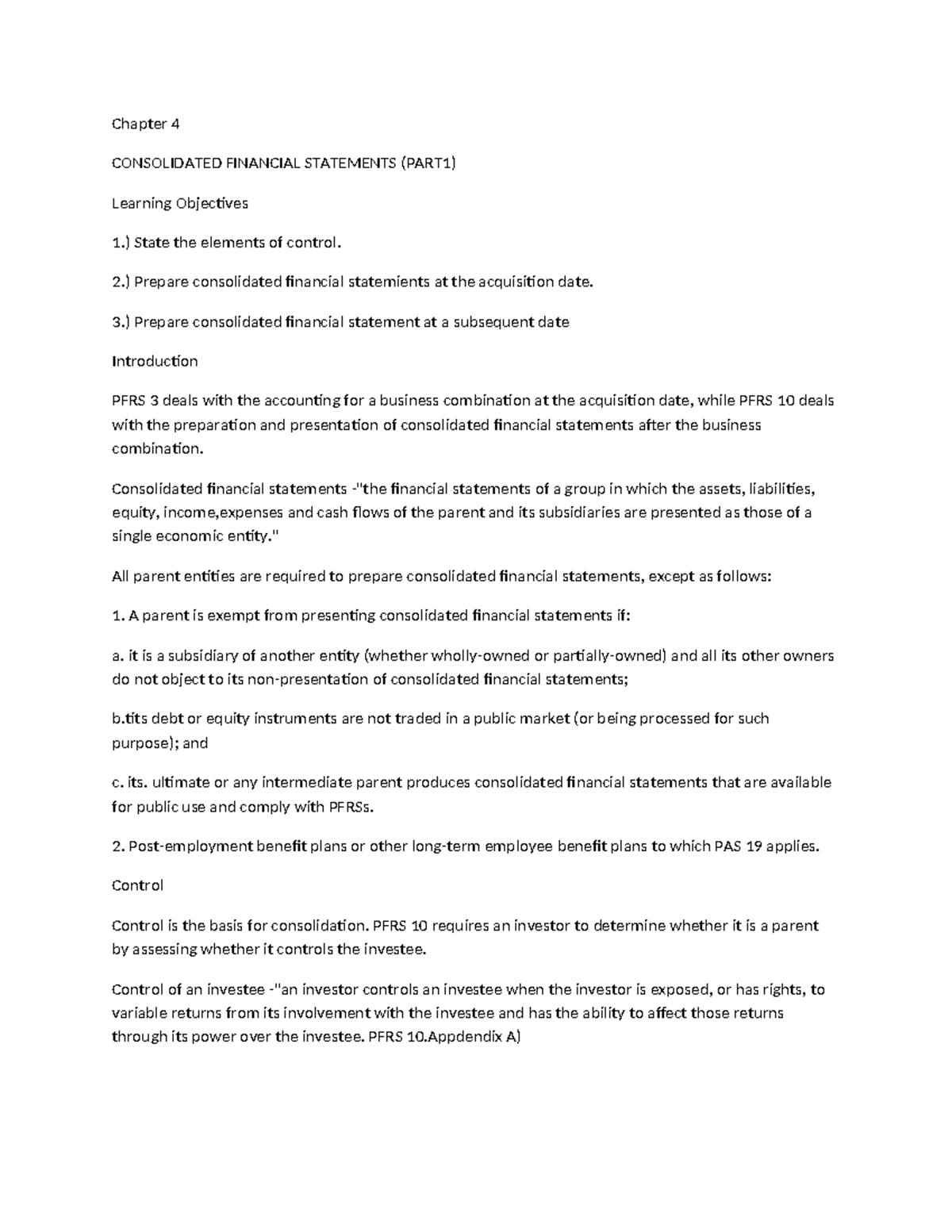 Chapter 4 ABC - Summary Accoutancy - Chapter 4 CONSOLIDATED FINANCIAL ...