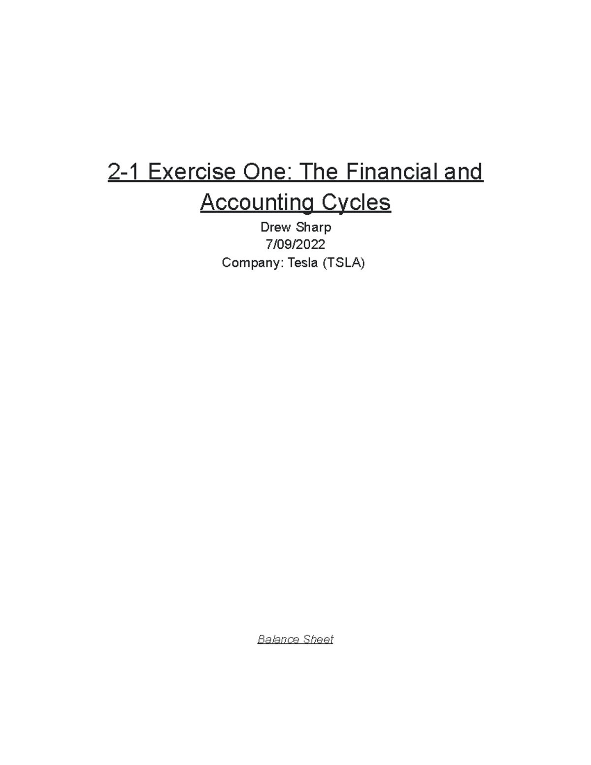 2-1 Exercise One The Financial and Accounting Cycles - Drew Sharp - 2-1 ...