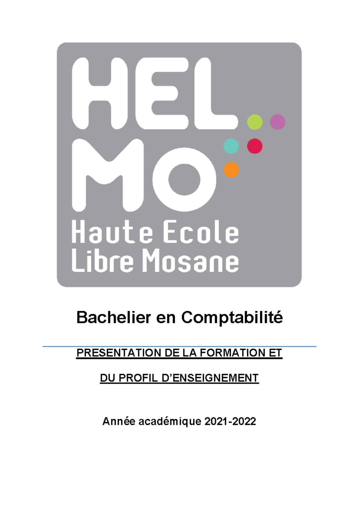 HELMo Bachelier en Comptabilité - Programme 2021-2022 - Studocu