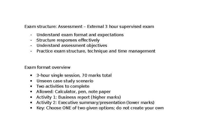 Exam Structure: External Assessment Overview for 3-Hour Exam - Studocu