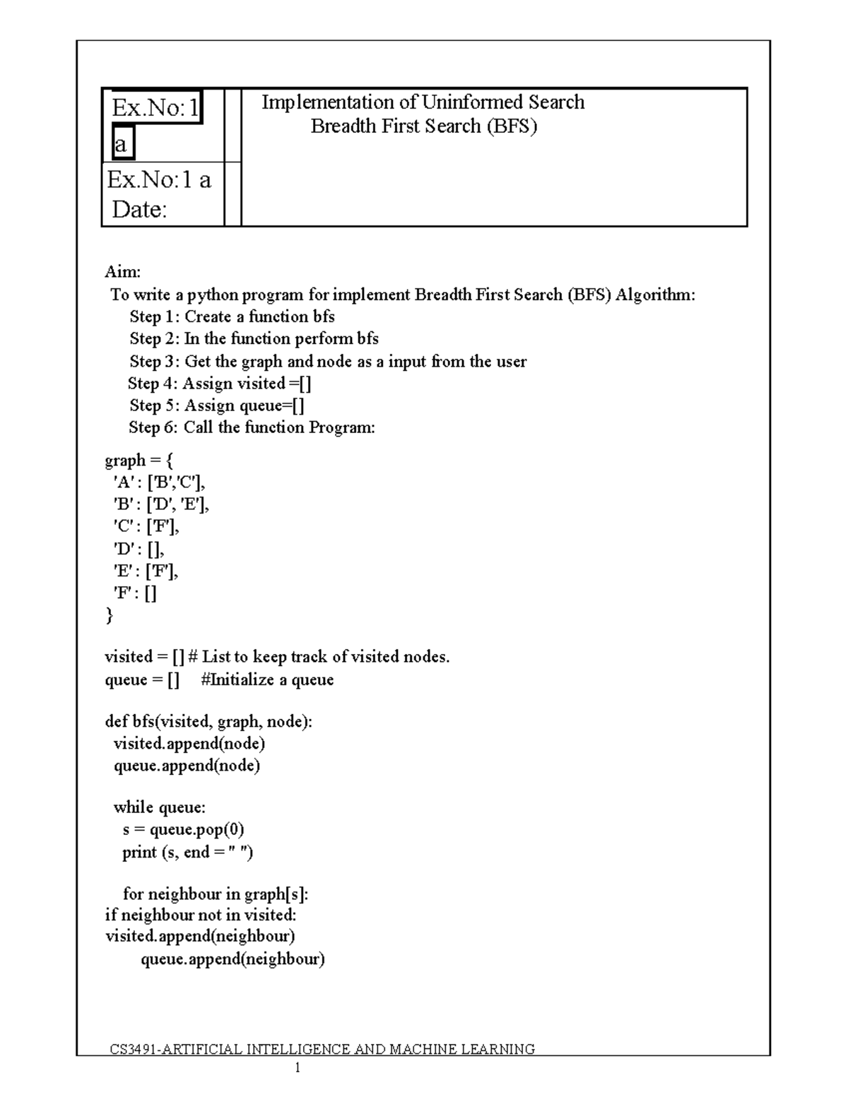AI&ML Lab Manual: Implementation of Search Algorithms and Models - Studocu