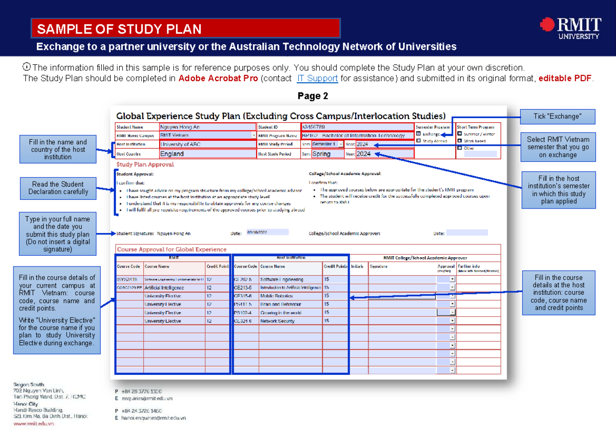 Study Plan Sample for Exchange to ATN Universities - Studocu