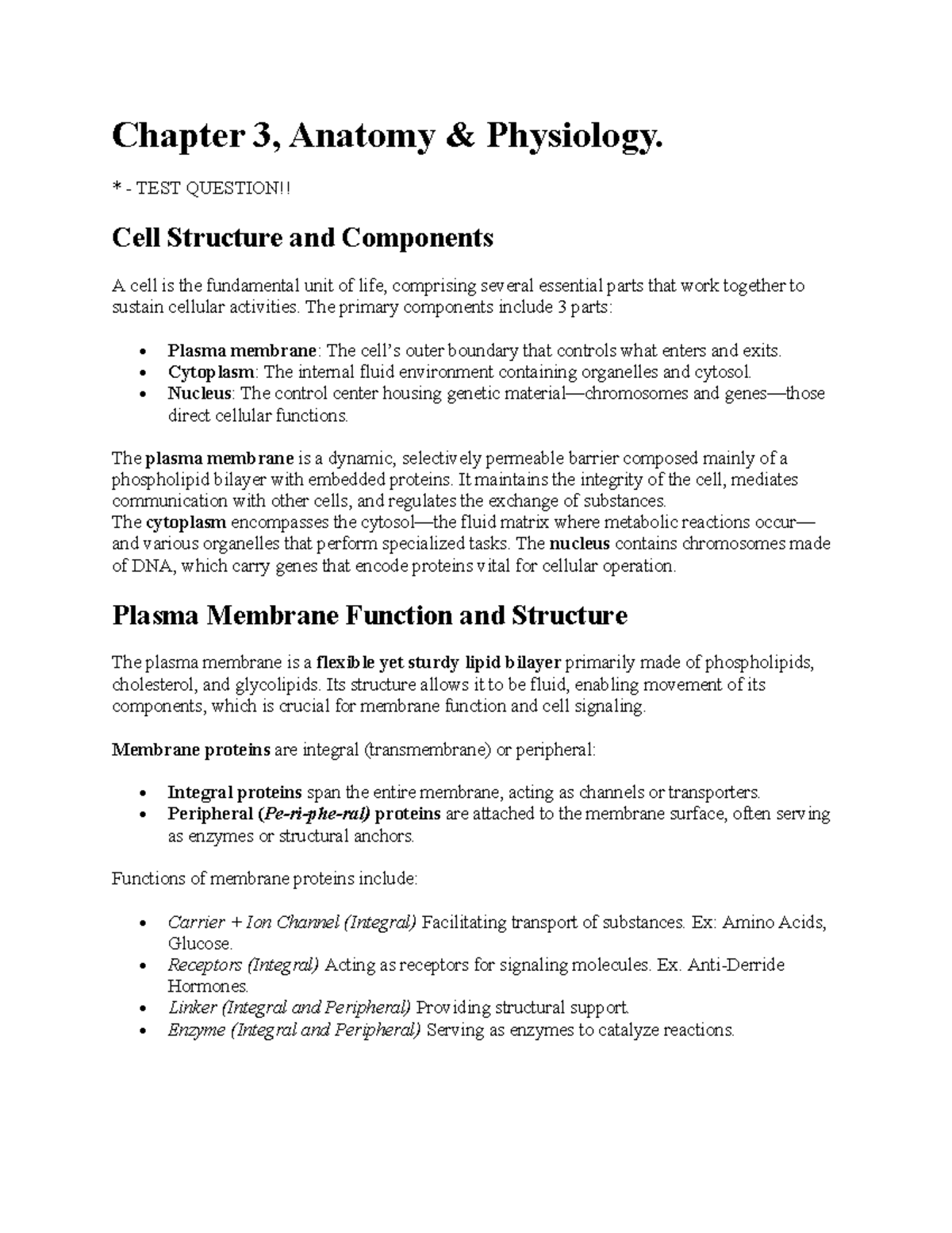 Chapter 3: Comprehensive Overview of Cell Structure & Function - Studocu