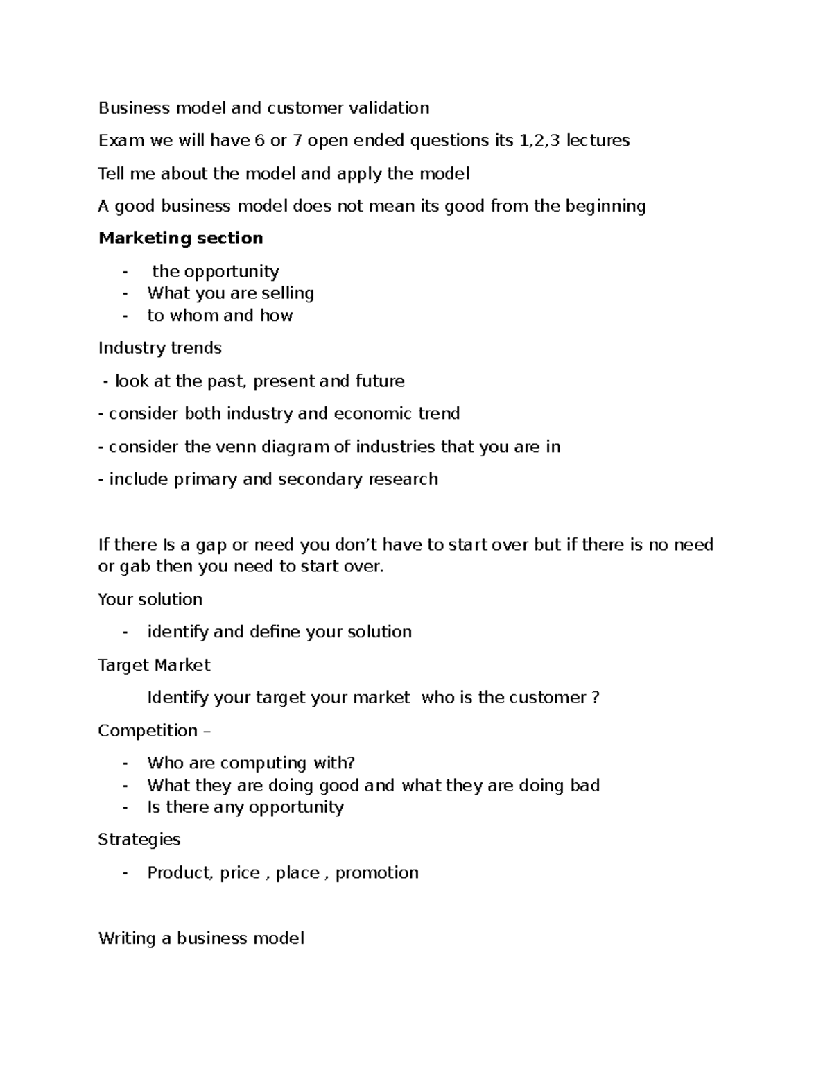 Business Model & Customer Validation Exam Notes (3313) - Studocu