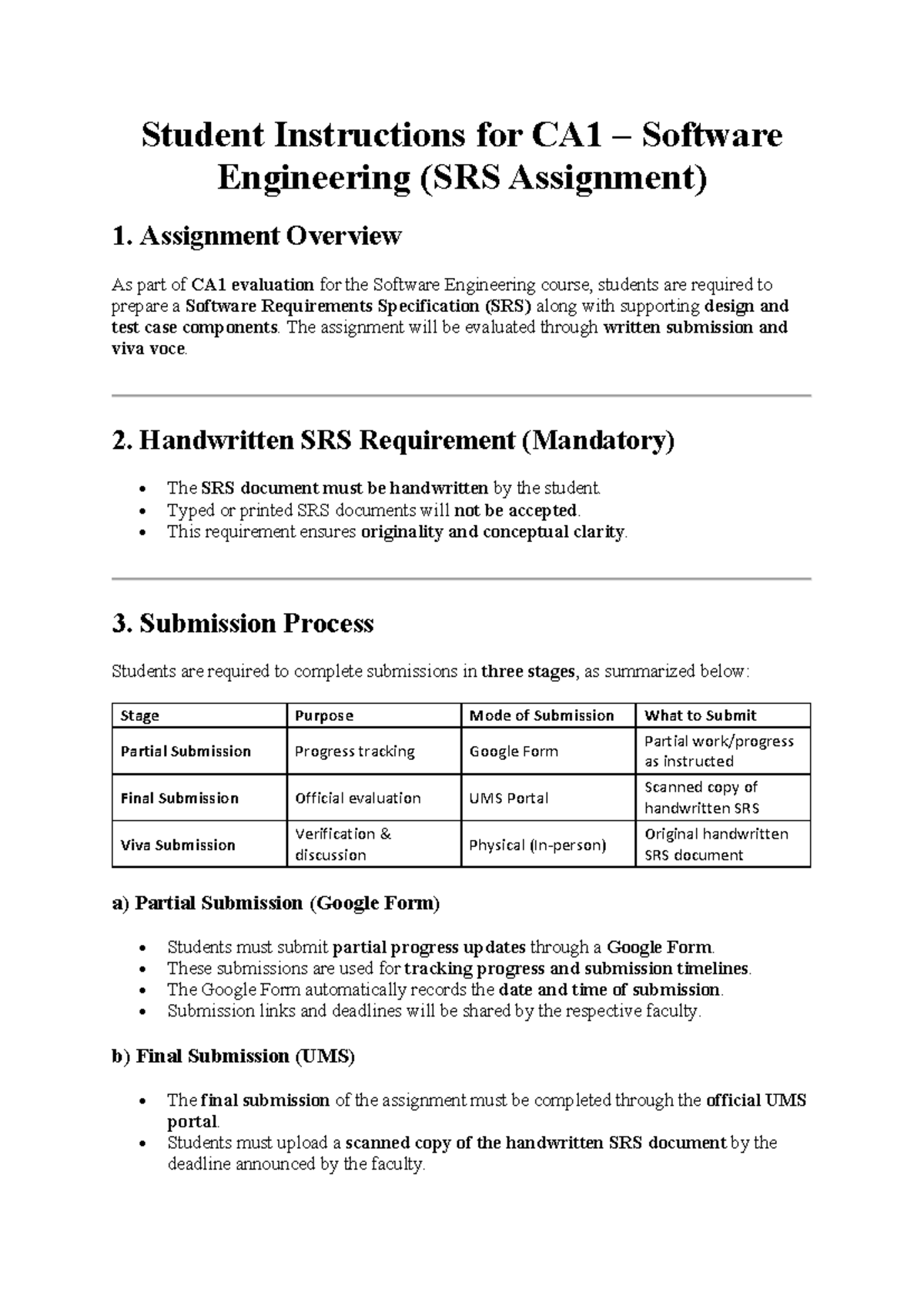 Student Instructions for CA1 Software Engineering SRS Assignment - Studocu