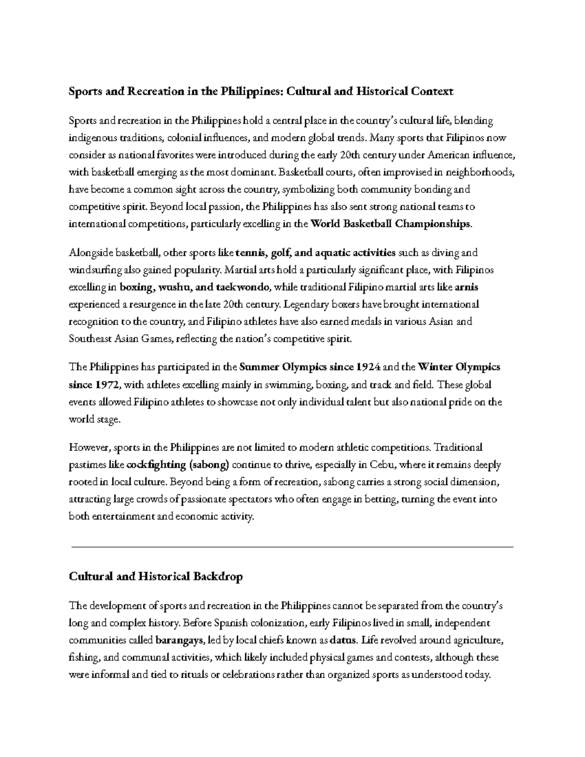 Sports and Recreation in the Philippines: Cultural Insights and History ...