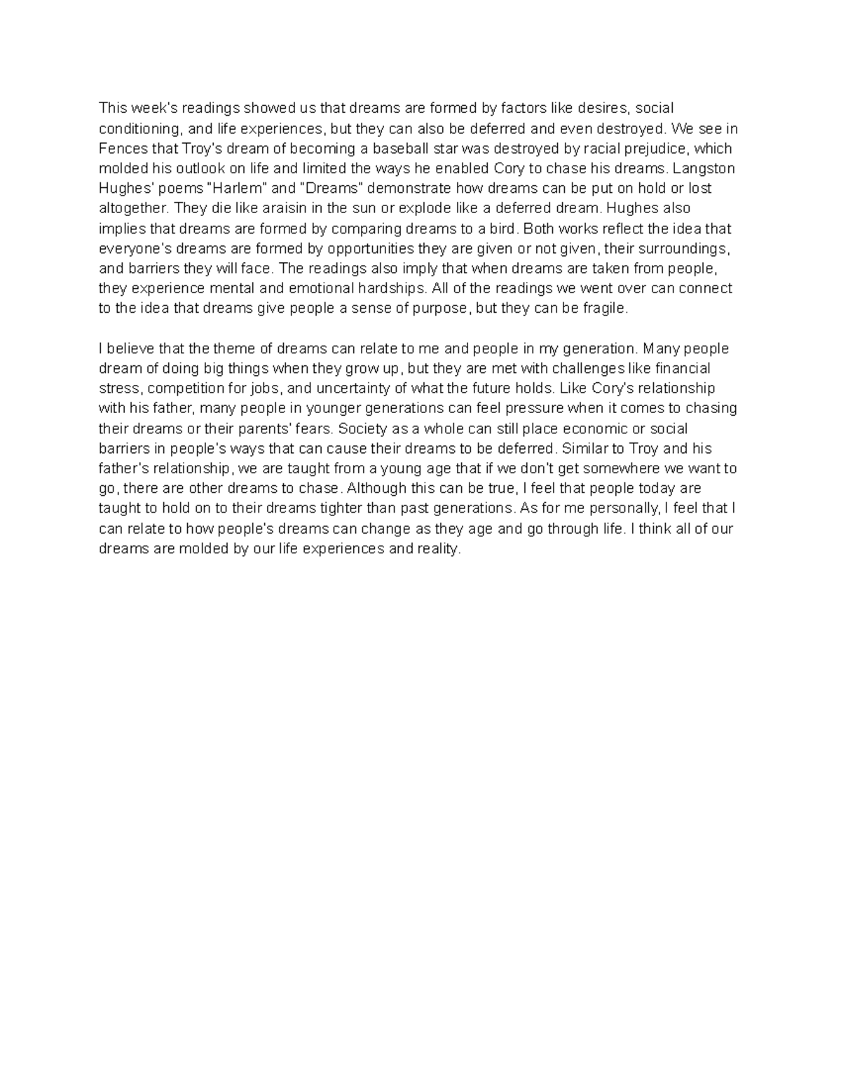 Short Essay Prompt 10: The Fragility of Dreams in Literature - Studocu