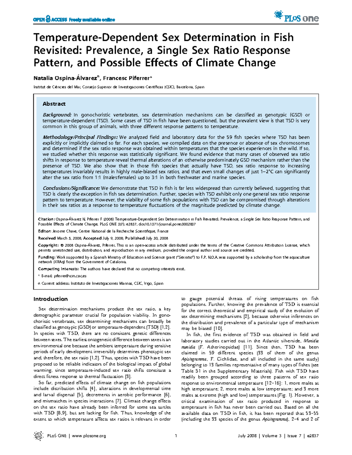 TDS in Fish: Prevalence, Response Patterns, and Climate Change Effects ...