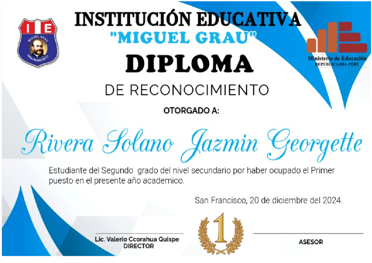 Diplomas Secundaria - INSTITUCIÓN EDUCATIVA I E IGUEL GRAU E ...