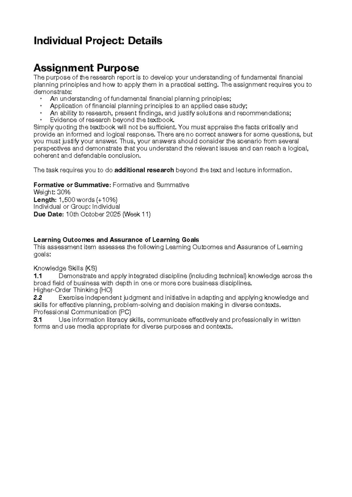 A2 Individual Project: Financial Planning Principles Assignment - Studocu