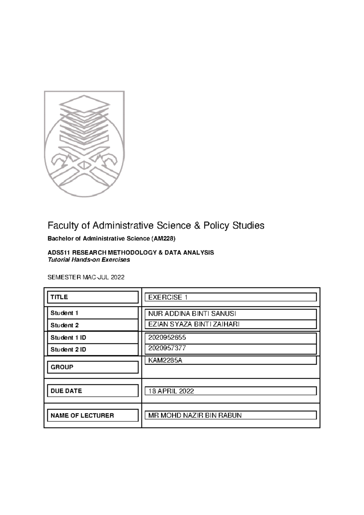ADS511 SPSS Tutorial Exercise 1: Data Analysis Techniques - Studocu
