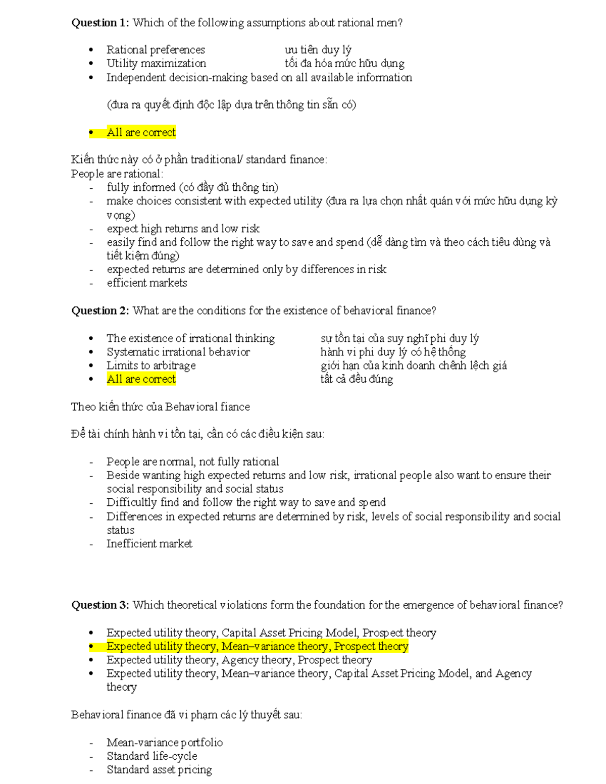 Behavioral Finance (FIN 101) - Multiple Choice Questions & Explanations ...