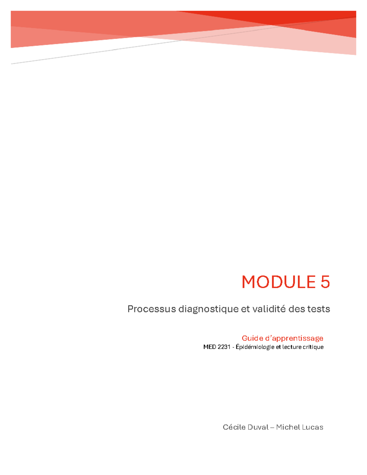 Guide MED 2231 - Module 5: Processus Diagnostique et Validité des Tests ...