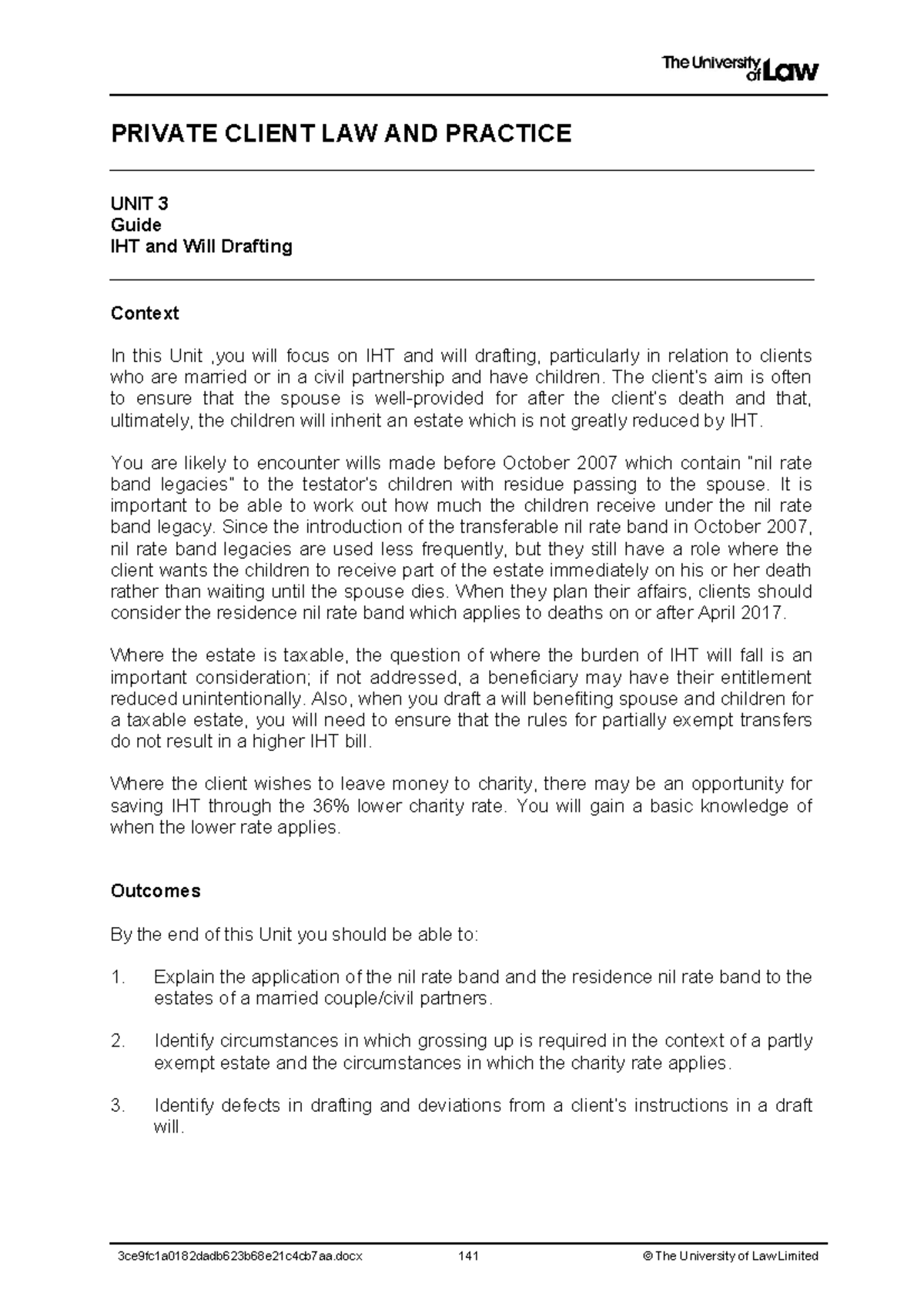 PRIVATE CLIENT LAW AND PRACTICE UNIT 3 Guide: IHT & Will Drafting ...
