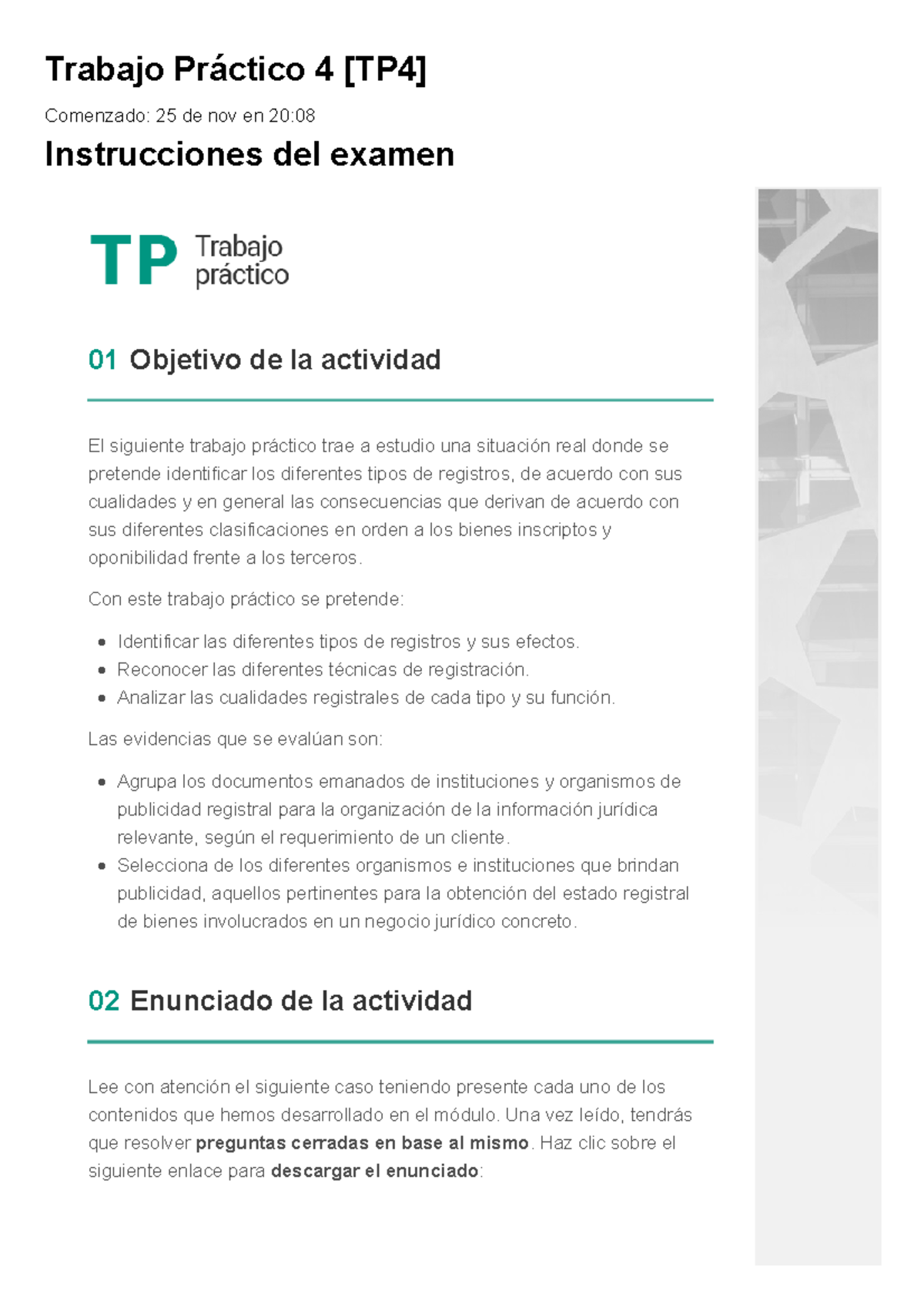 Trabajo Práctico 4 Tp4 Evaluación Y Registros En Derecho 100 Studocu