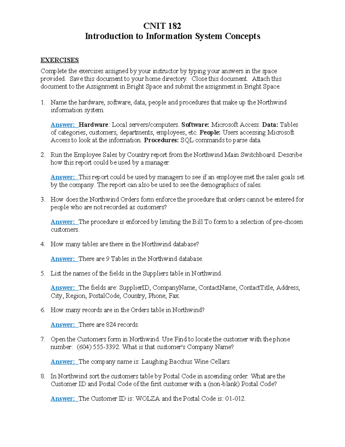 CNIT 182 Introduction to Information Systems Concepts Exercises - Studocu