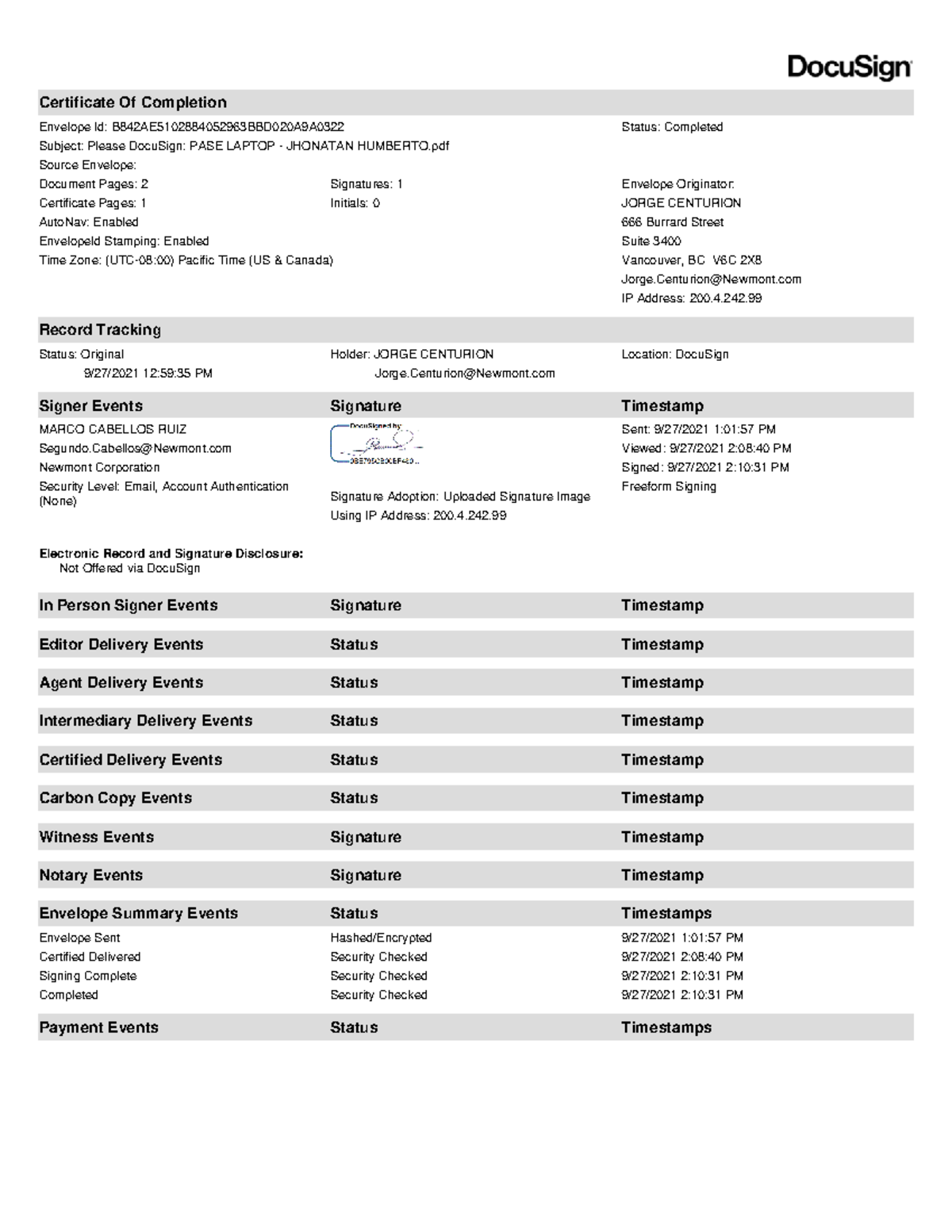Summary - Sumary - Certificate Of Completion Envelope Id ...