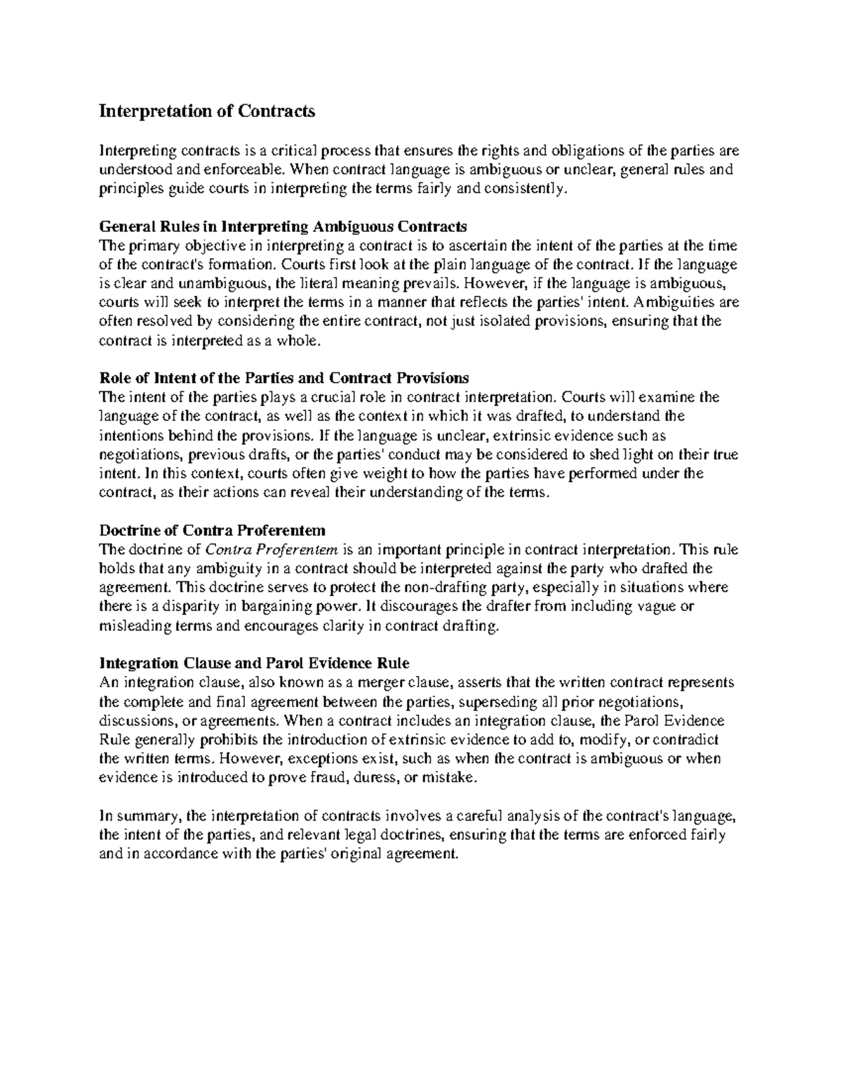 General Rules in Interpreting Ambiguous Contracts - Interpretation of ...