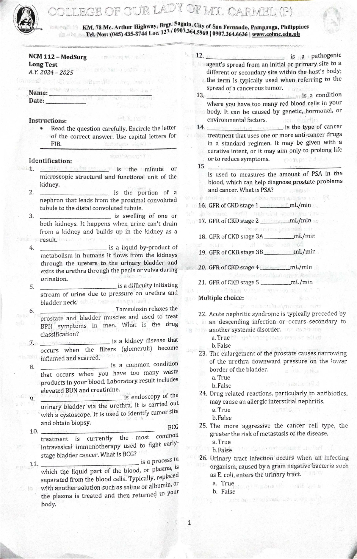 NCM-112-Med Surg - this notes will help u a lot - COLLEGE OF OUR LADY ...
