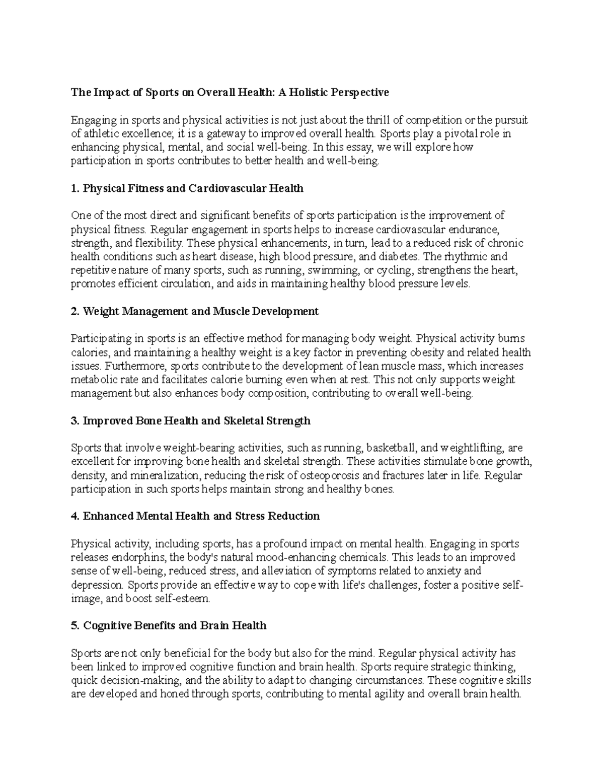 The Impact of Sports on Holistic Health and Well-Being - Studocu