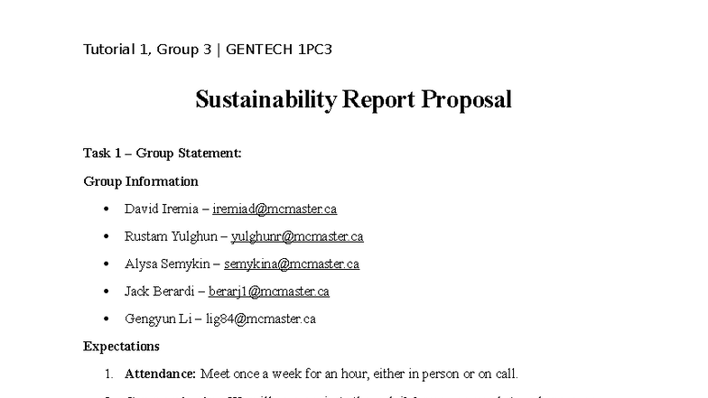 GENTECH 1PC3 Tutorial 1: Group 3 Sustainability Report Proposal - Studocu