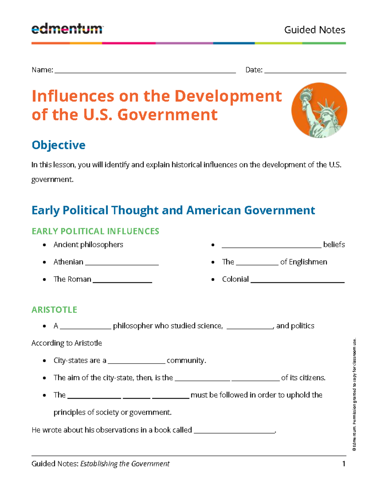 786641-Guided Notes - Civics - Influences on U.S. Government ...