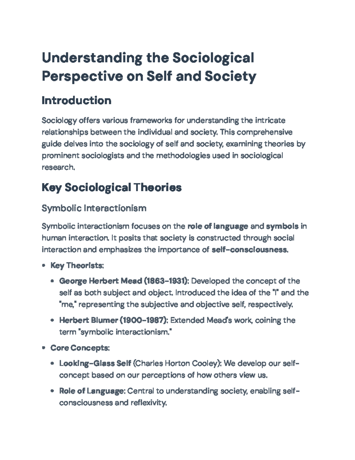 Sociological Perspectives on Self & Society - A Detailed Overview - Studocu