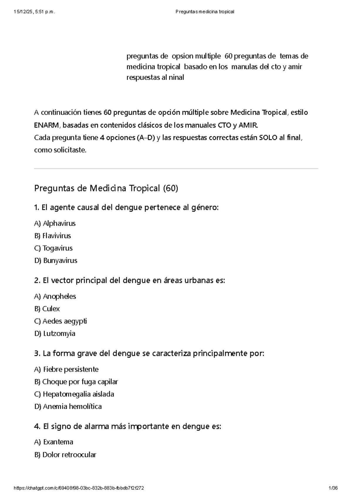 Preguntas de Medicina Tropical y ETS - Simulador ENARM (60 + 50) - Studocu