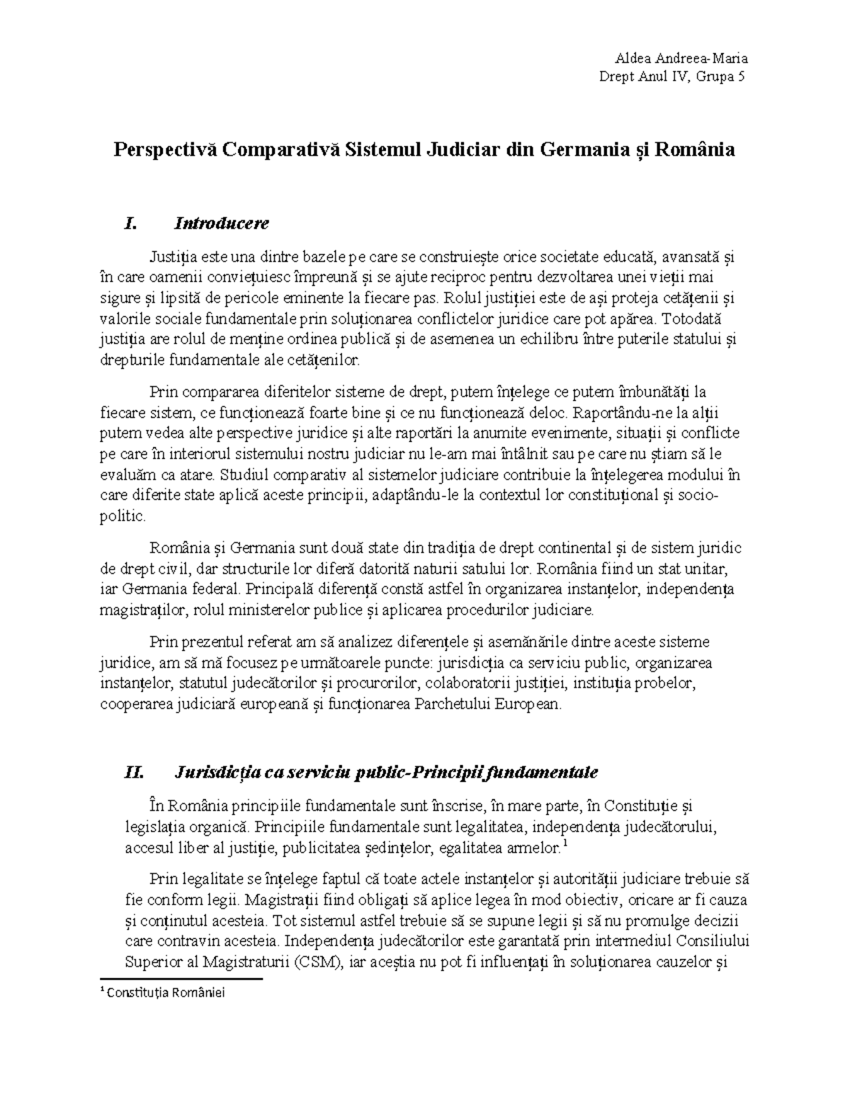 Referat Comparativ: Sistemul Judiciar din România și Germania - Anul IV ...