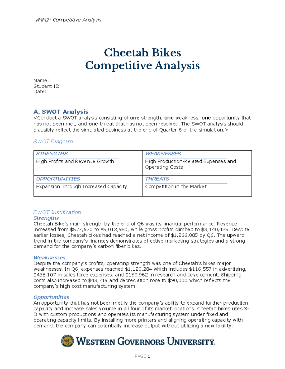 Competitive Analysis: Cheetah Bikes - WGU D361 - Studocu