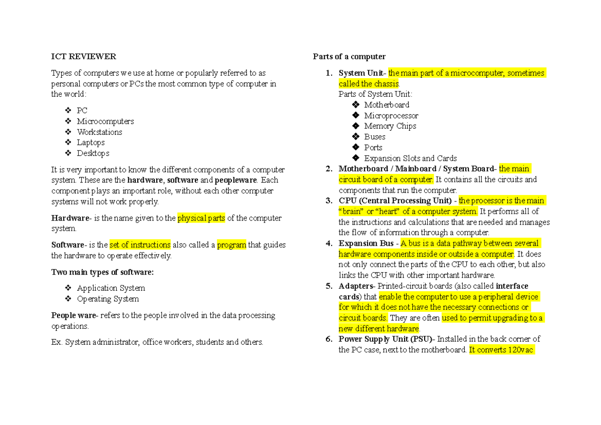 ICT Reviewer - ICT REVIEWER Types of computers we use at home or ...