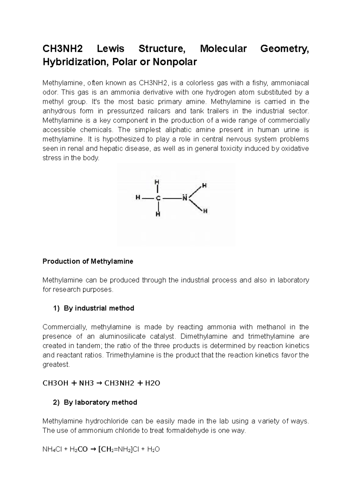 CH3NH2 Lewis Structure, Molecular Geometry, Hybridization, Polar or ...
