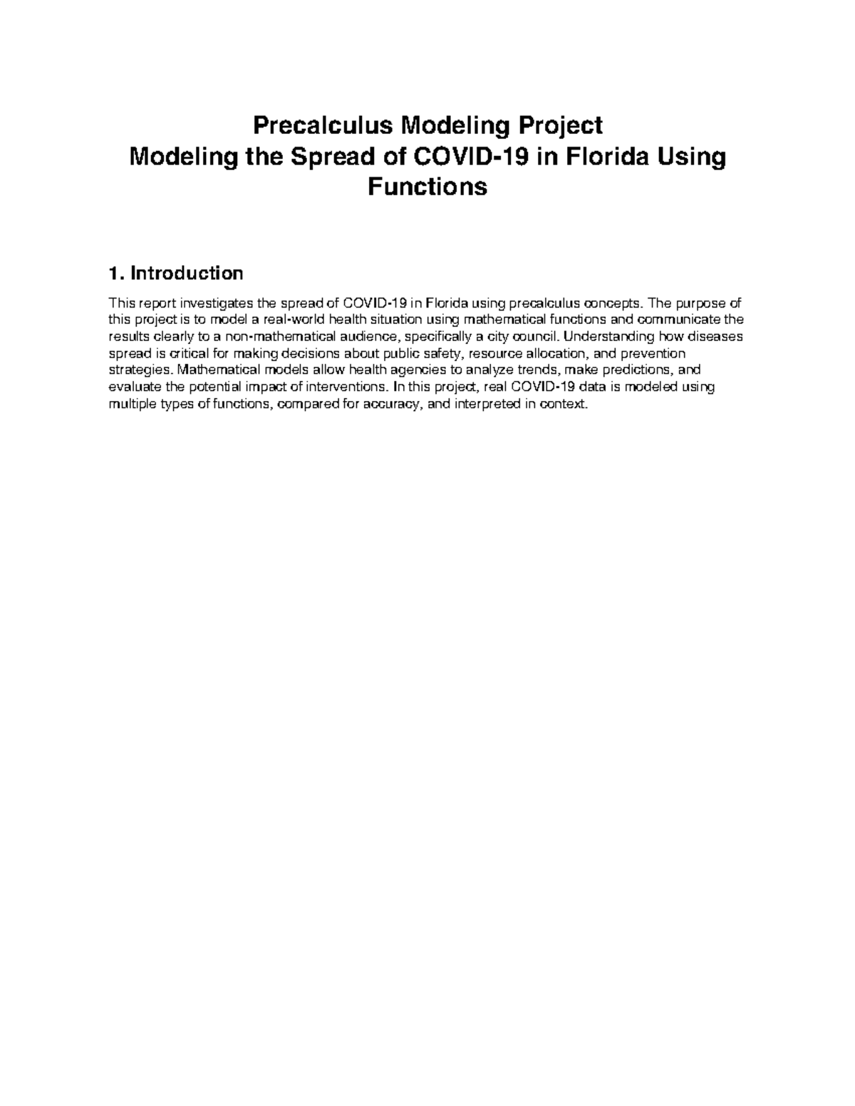 Precalculus Modeling Project: Analyzing Covid Spread in Florida - Studocu