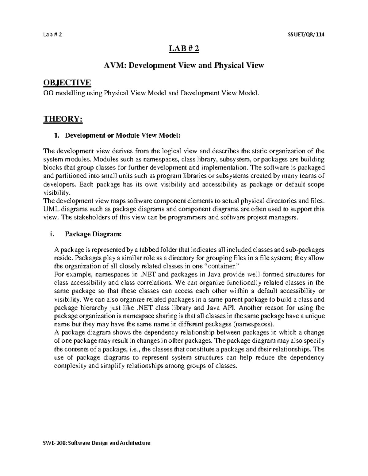 Lab #2: Exploring Development and Physical Views in OO Modelling - Studocu