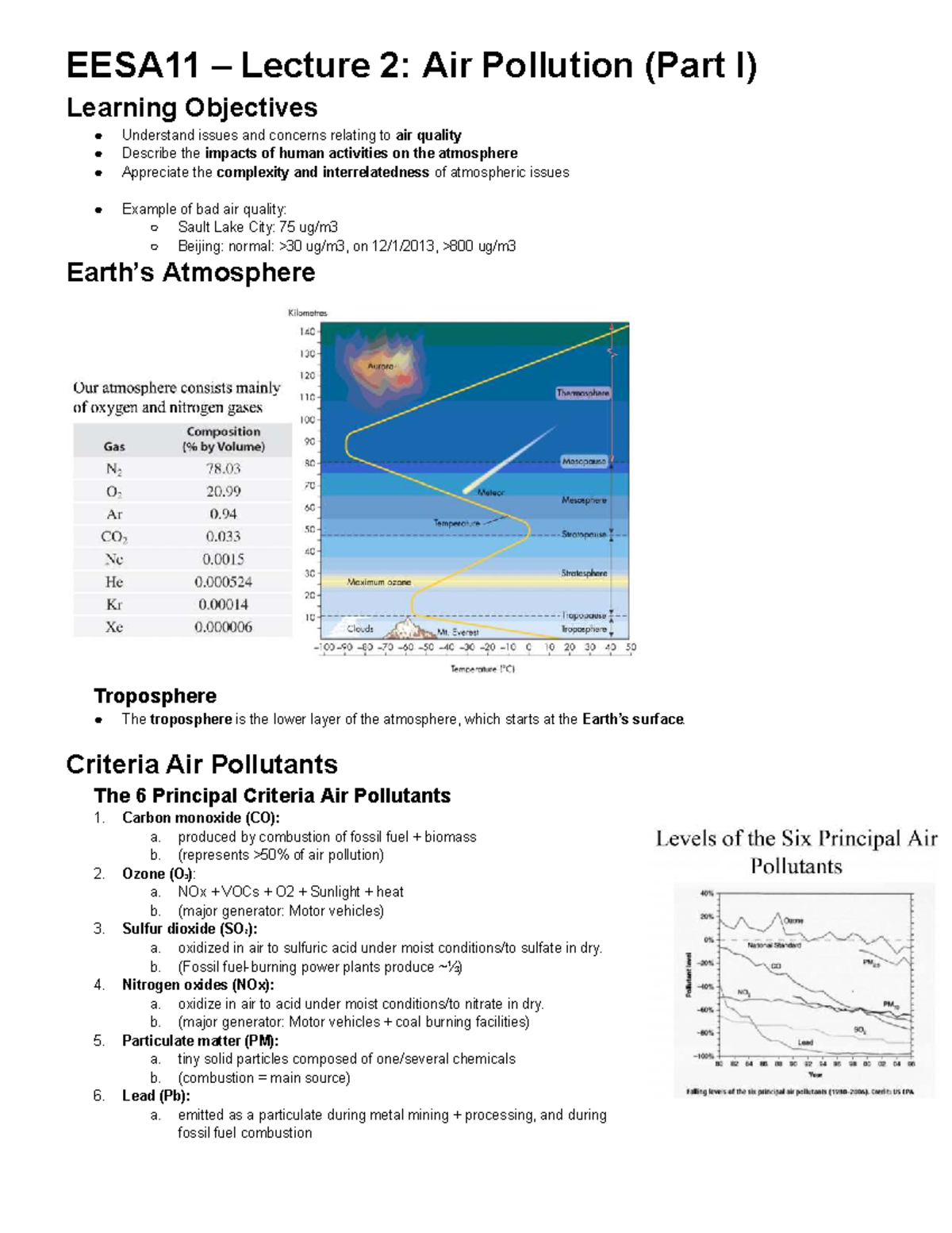 EESA11 Lecture 2: Understanding Air Pollution and Its Impacts - Studocu