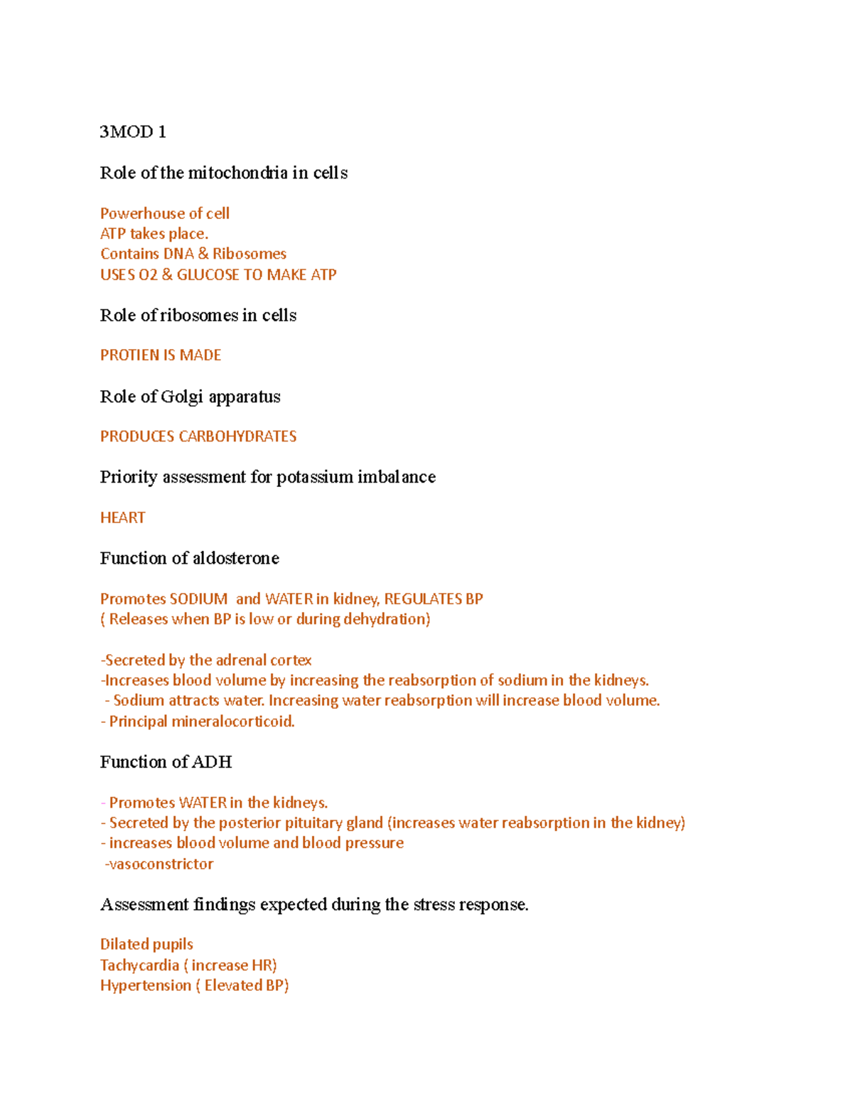 Patho Final Study Guide - 3MOD 1 Role of the mitochondria in cells ...