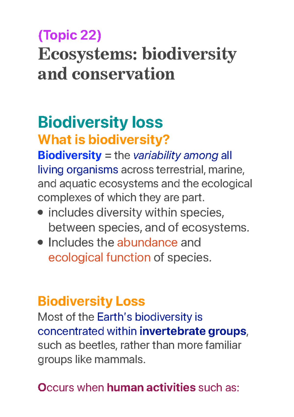 (Topic 22) - (Topic 22) Ecosystems: biodiversity and conservation ...