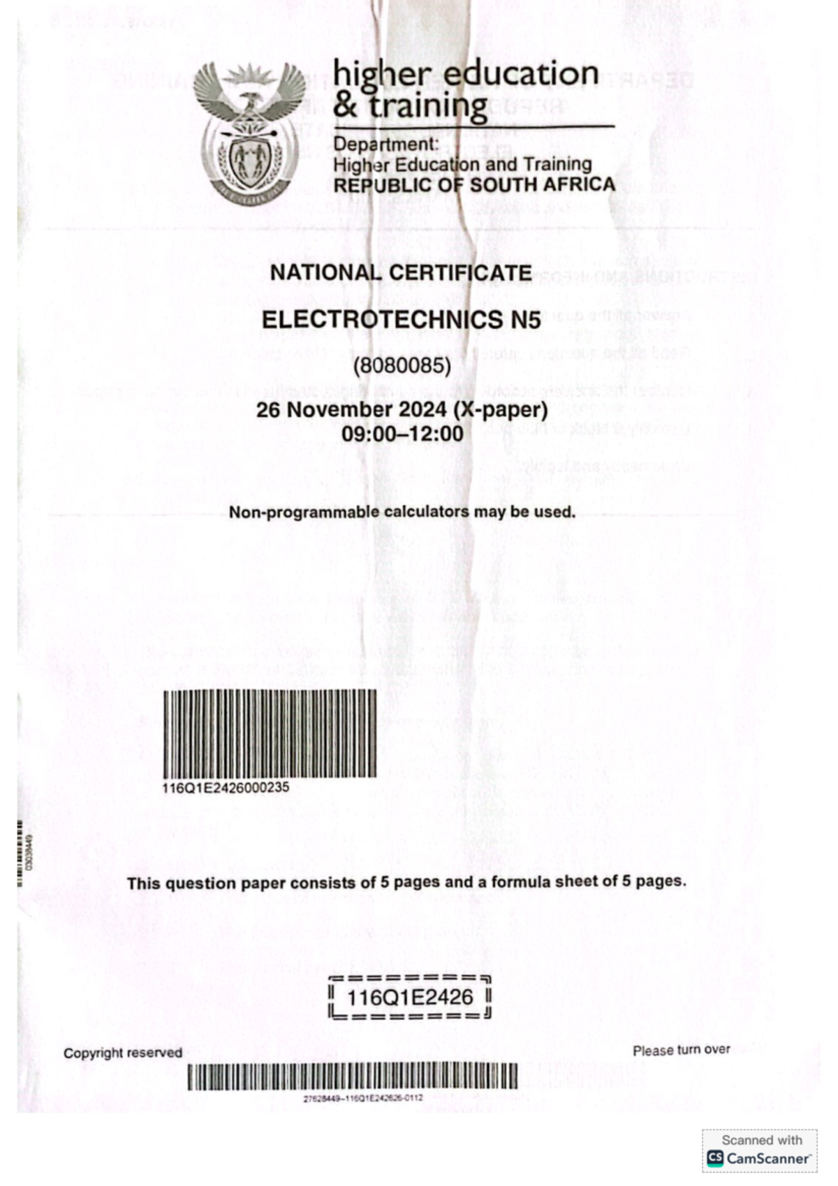 Electrotechnics N5 Final Exam Questions and Formula Sheet - Studocu