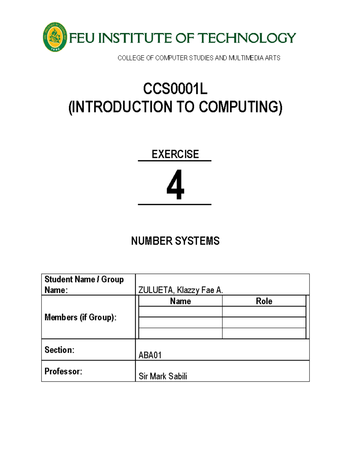 CCS0001L Number Systems Formative Assessment with Answer Key - Studocu