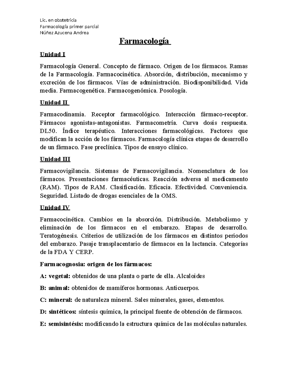 Resumen de Farmacología: Primer Parcial - Núñez Azucena Andrea - Studocu