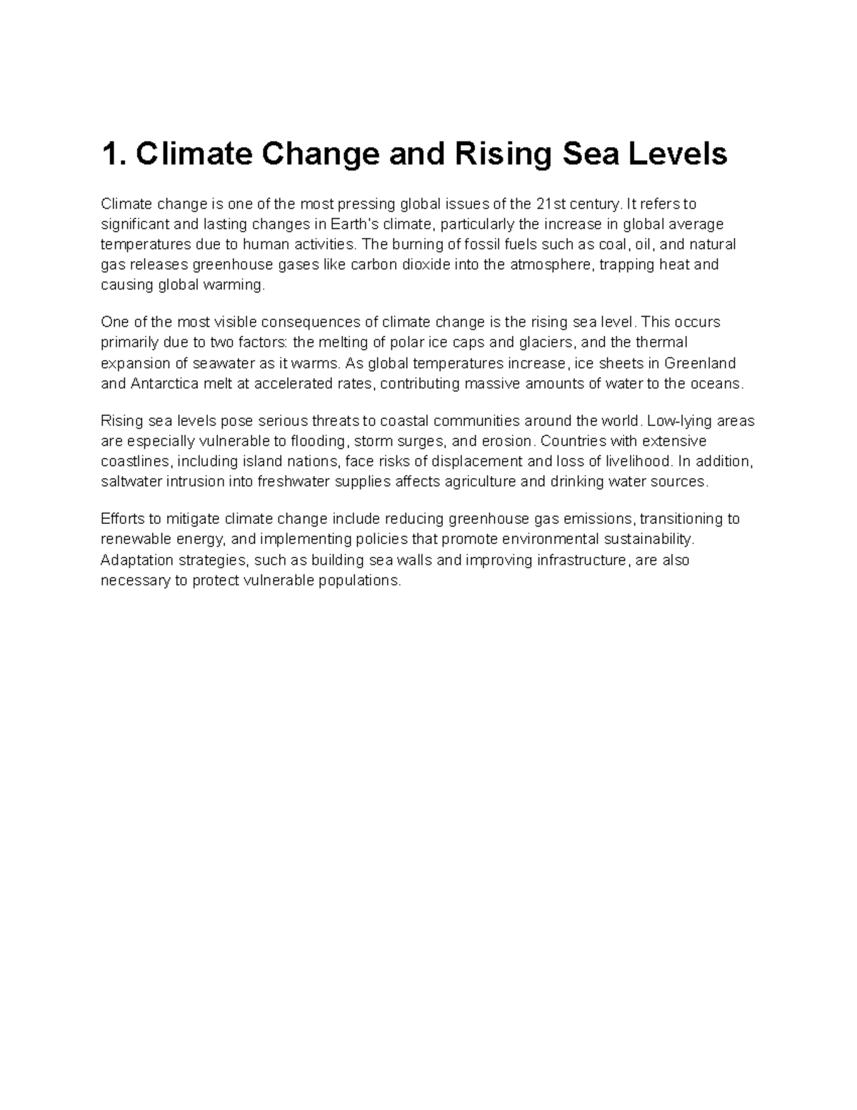Climate Change & Rising Sea Levels: Key Notes for All Majors - Studocu