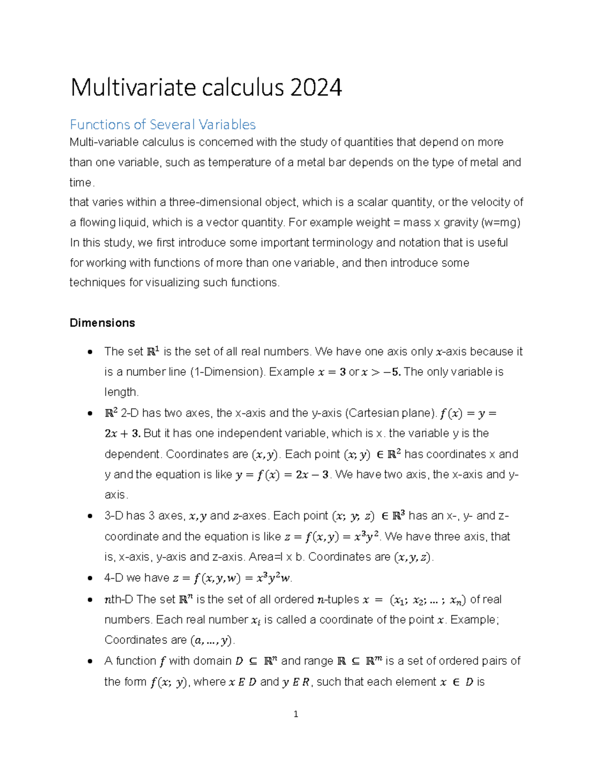 Multivariate Calculus 2024: Functions of Several Variables - Studocu