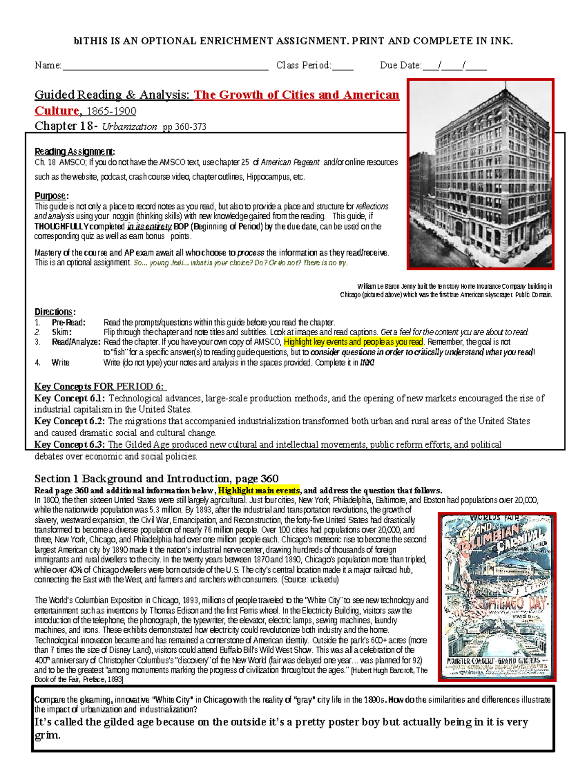 Amsco 18 worksheet - blTHIS IS AN OPTIONAL ENRICHMENT ASSIGNMENT. PRINT ...