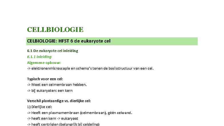Cellbiologie: Samenvatting van Eukaryote Celstructuur en Functies (HFST ...
