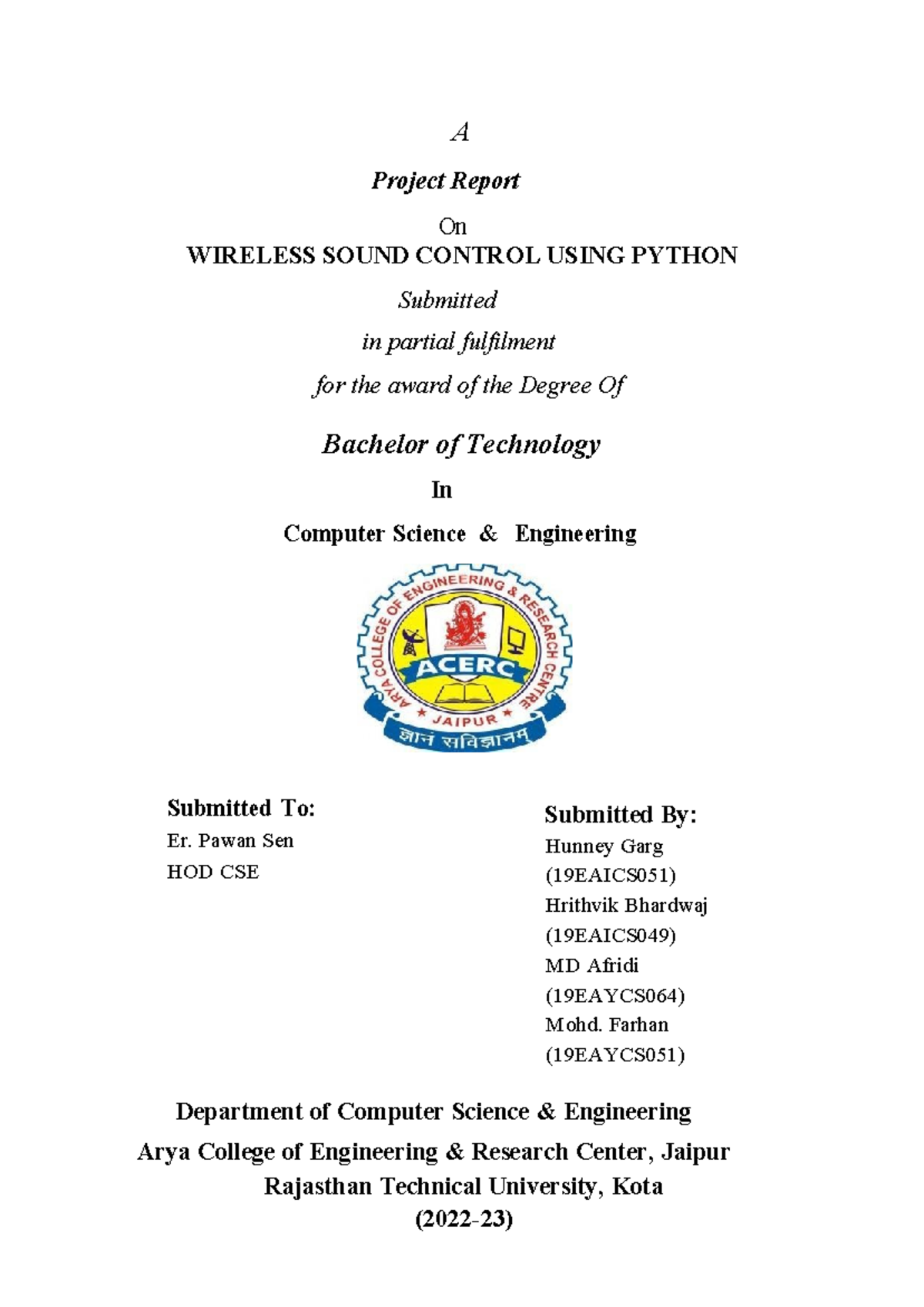 Wireless Sound Control Using Hand Gestures: Final Project Report B.Tech - Studocu