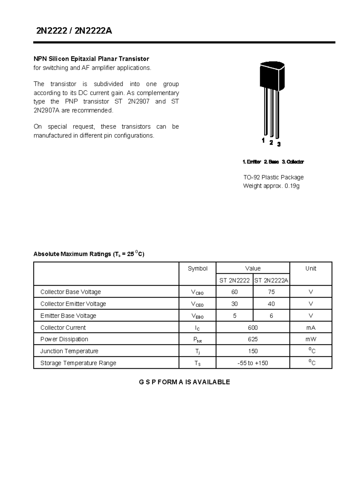 2N2222A-datasheet - documento detallado de un transistor npn - NPN Silicon Epitaxial Planar ...