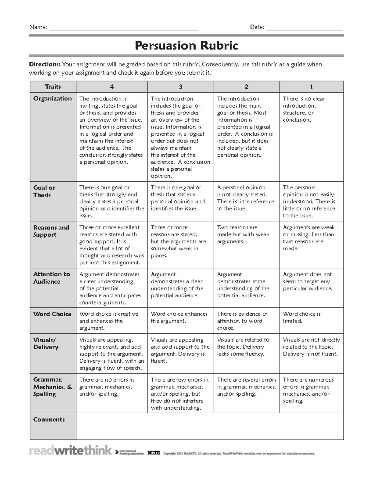 Persuasive Essay Rubric Guide for Assignment Evaluation - Studocu