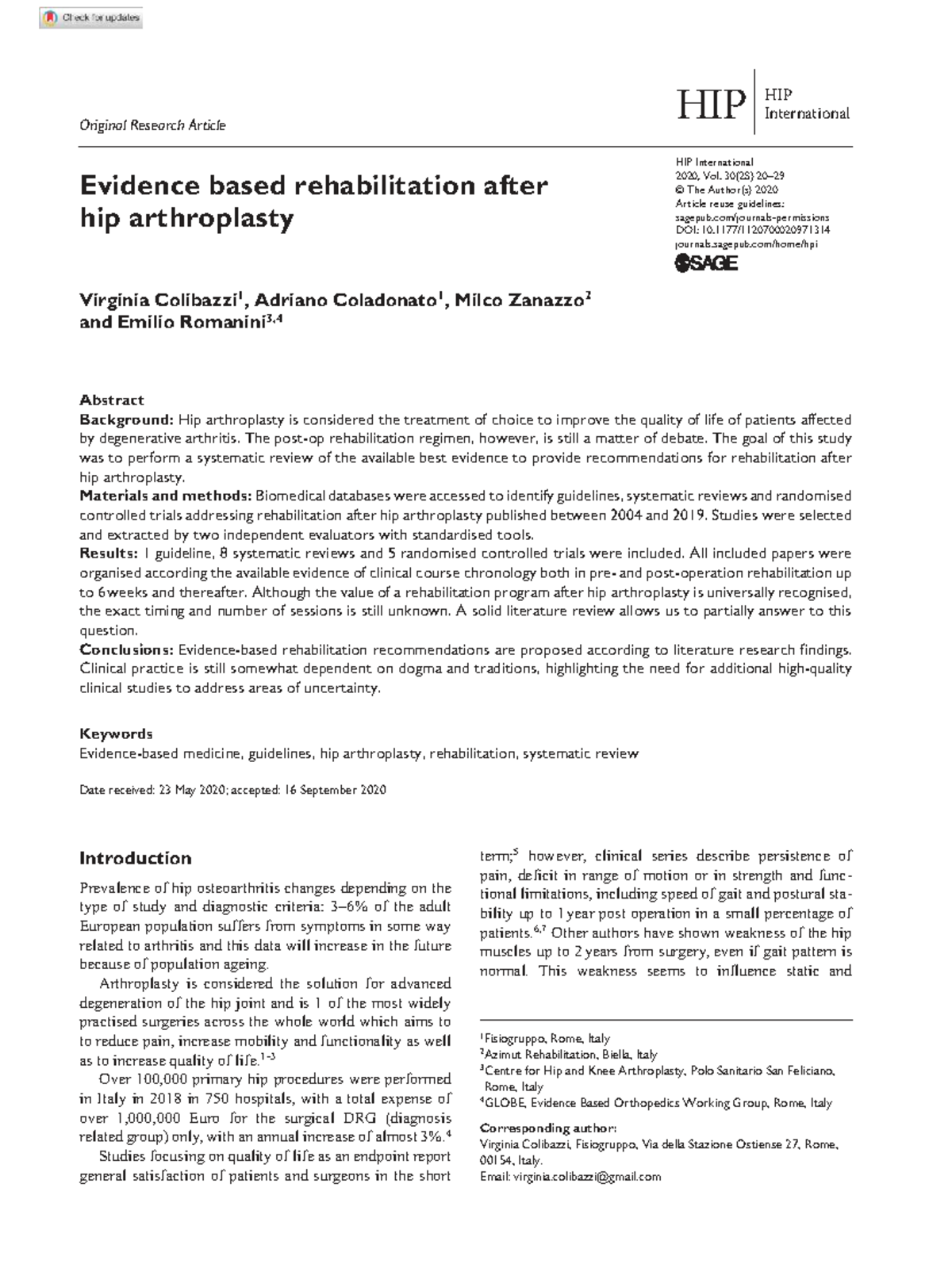 971314 Evidence-Based Rehabilitation Post Hip Arthroplasty: A ...